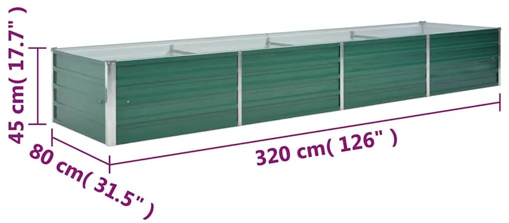 vidaXL Marketos Vyvýšený záhon pozinkovaná ocel 320 x 80 x 45 cm zelený