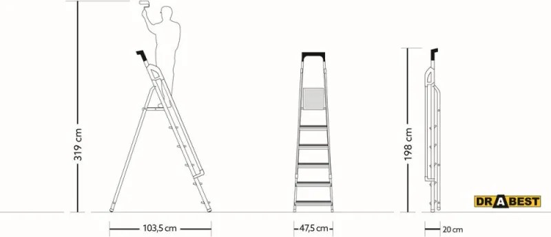 Hliníkové schůdky 6 stupňů s madly DRABEST ALDP+P-6 PRO