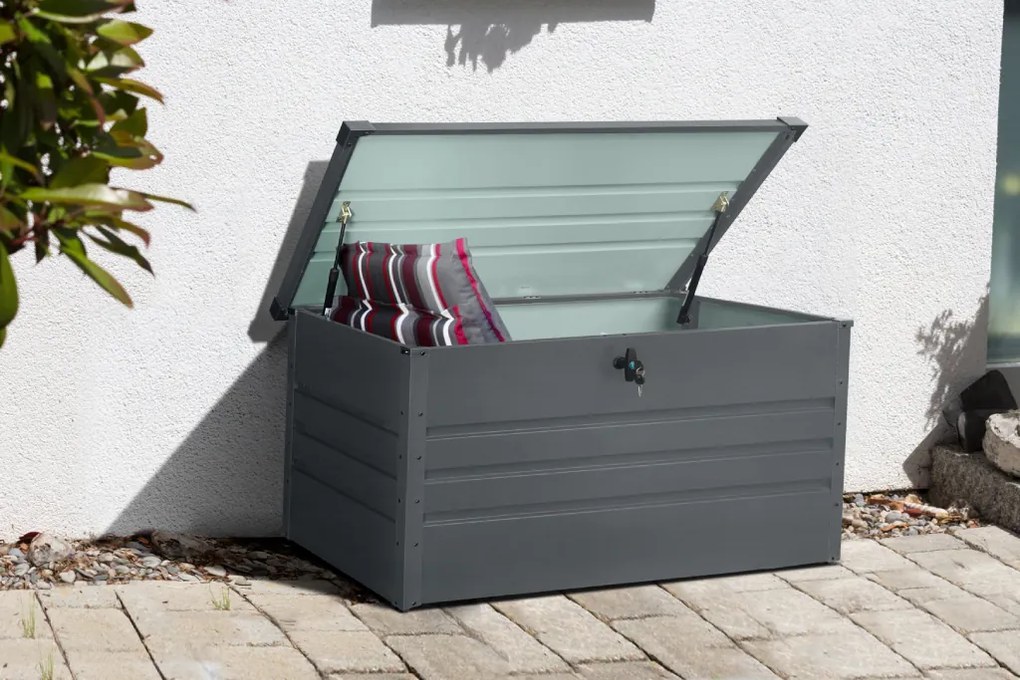 Kovový zahradní úložný box BestBerg ZBK-400A / 400 l / 132 x 62 x 62 cm / šedá