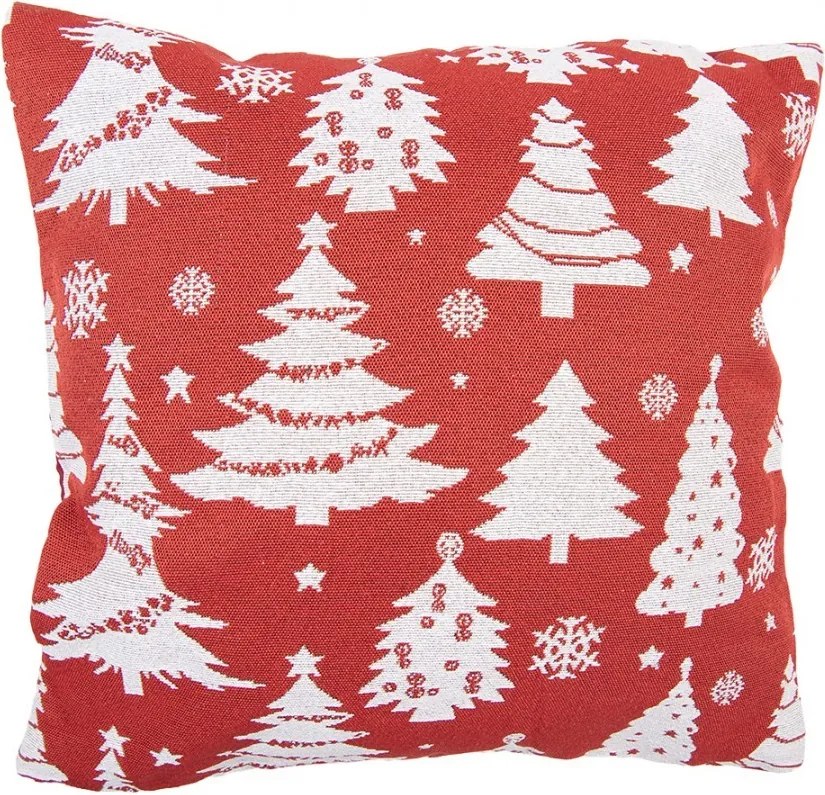 Bílo-červený dekorační polštář s vánočními stromky - 44*44*4 cm