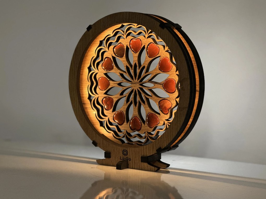 Li-Go "Srdce, karneolová mandala" Stolní lampa 20x22 cm dub