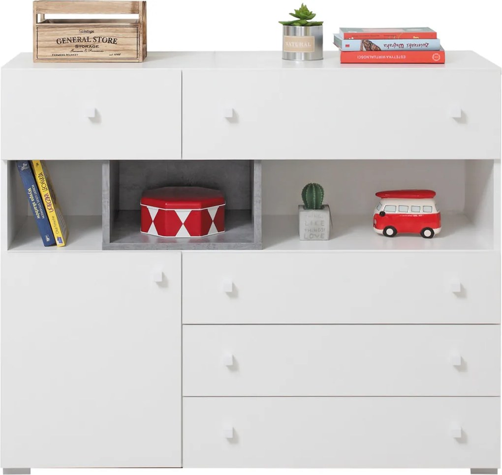 Komoda SIGMA SI 12 se zásuvkami | 110 cm | bílá/beton