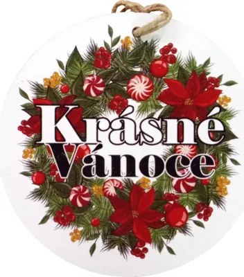 Bondecor Vánoční dřevěná dekorace koule "Krásné Vánoce" 15cm Jazyk: CZ
