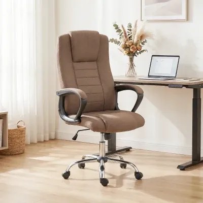 Vinsetto ergonomická, sklopná otočná židle z lněného látkového materiálu s opěrkou hlavy, hnědá