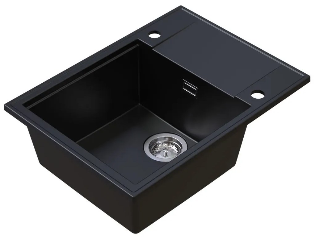 Sink Quality Sink55, kuchyňský granitový dřez 620x460x215 mm + chromový sifon, černá, SKQ-SINK.C.1KKO.X