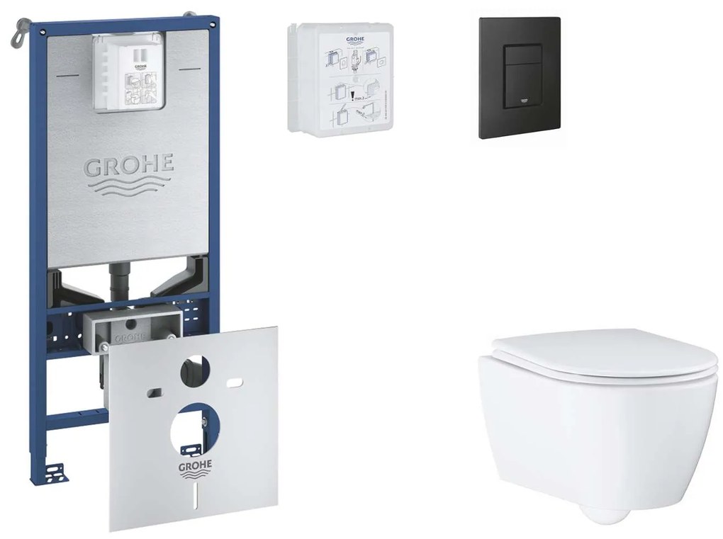 Grohe Rapid SLX - Set předstěnové instalace, klozetu, sedátka SoftClose a tlačítka Even, phantom black SANI11BB5110