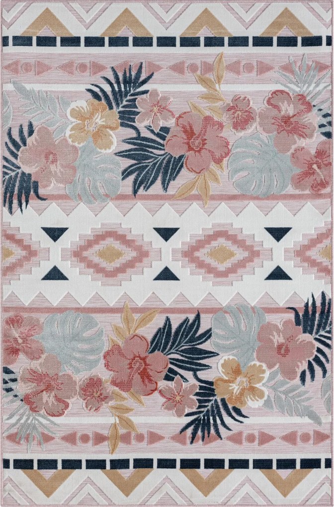 My Flair, Kusový koberec Flora II rosa – na ven i na doma, 160x230, vícebarevná, chodba / předsíň