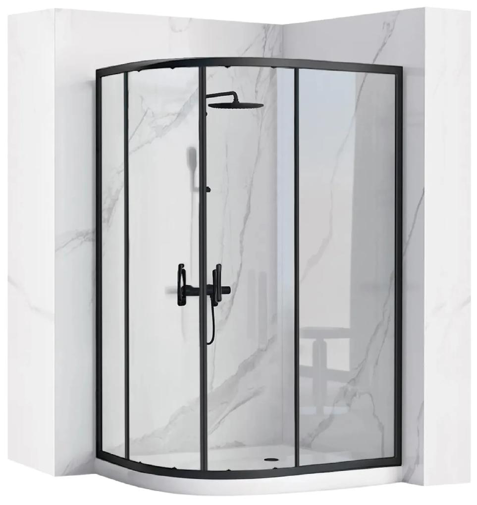 Rea Look sprchový kout 90x90 cm půlkulatá černá polomatný/průhledné sklo REA-K7903