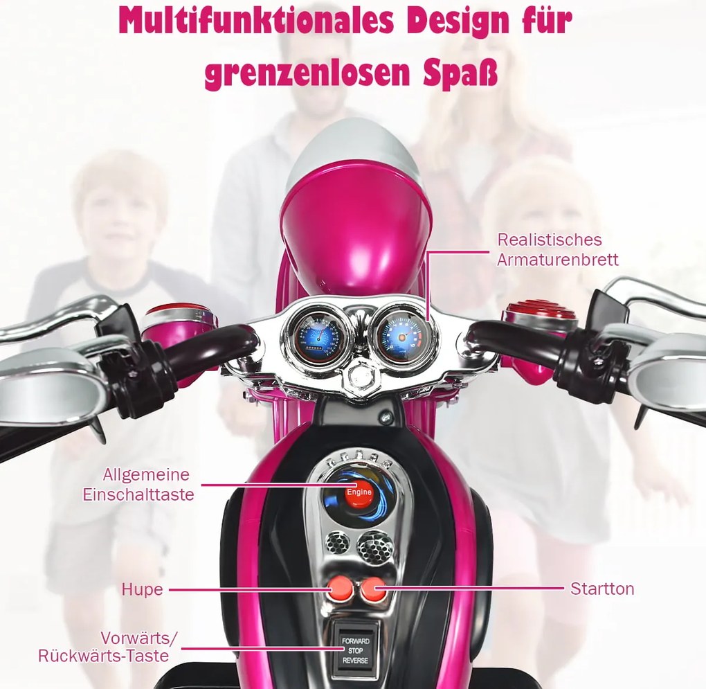 Costway 6 V elektrický motocykl na baterie s hudbou růžová