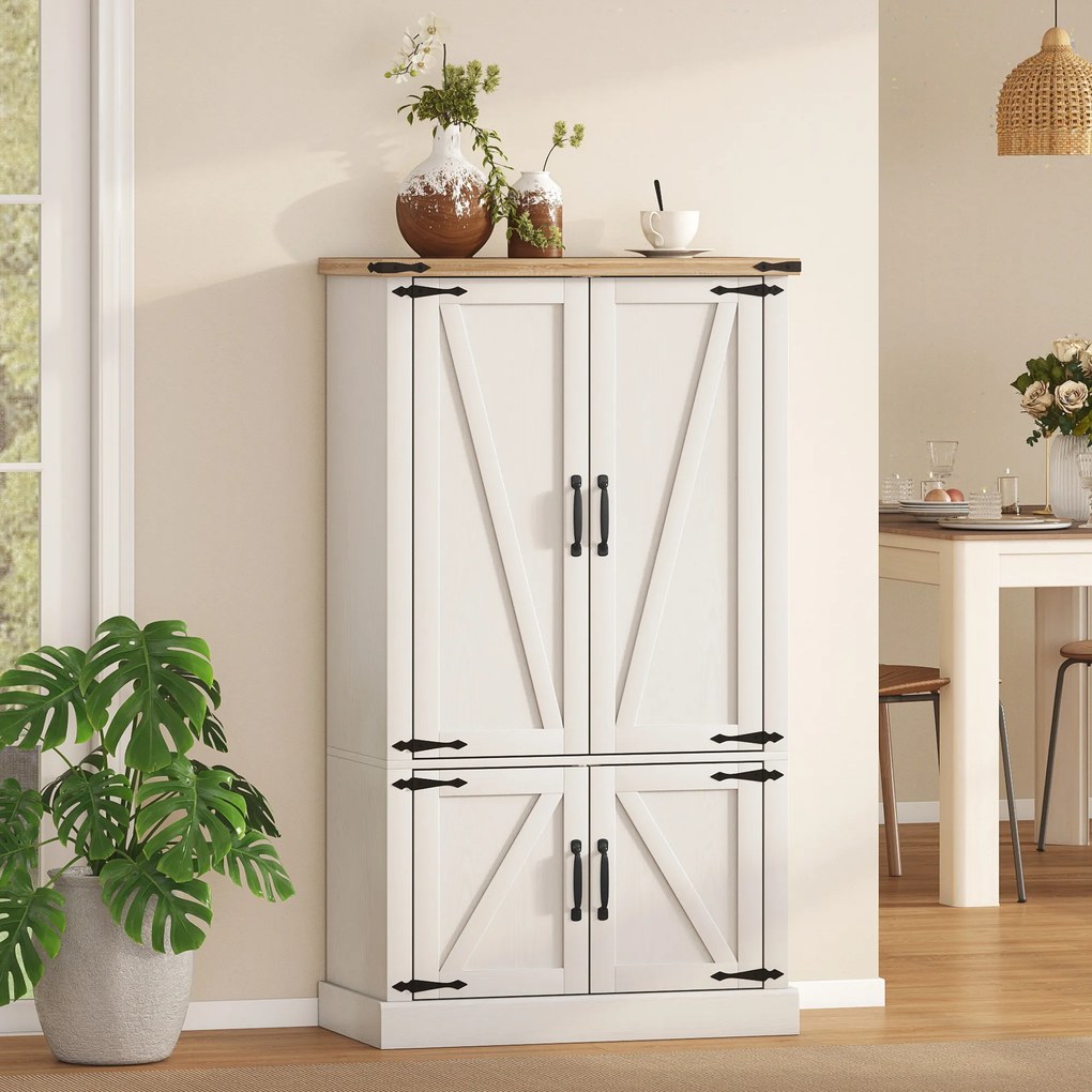 HOMCOM kuchyňský buffet, kuchyňská skříňka s 4 dveřmi, 6 držáků na koření a nastavitelné police, 76,3 x 40 x 136 cm, bílá