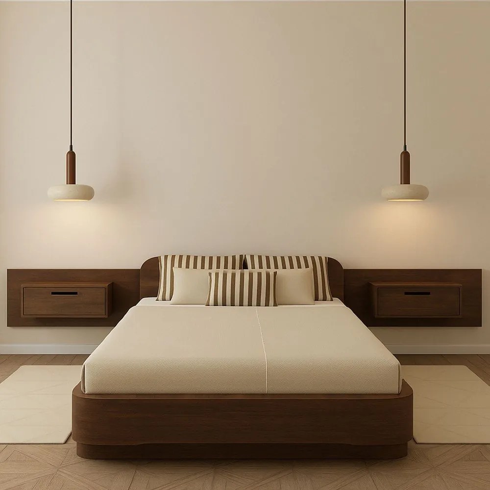 Hnědé/béžové LED závěsné svítidlo s kamenným stínidlem ø 15 cm Karo – Opviq lights