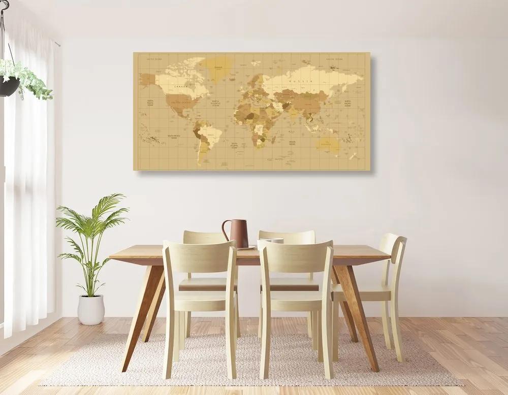 Obraz na korku mapa světa v béžovém odstínu