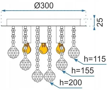 Toolight - Křišťálová stropní lampa Glamour 3xE14 392179, OSW-04005