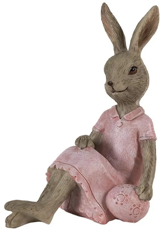 Dekorace sedící králičí slečna s malovaným vajíčkem - 10*6*12 cm