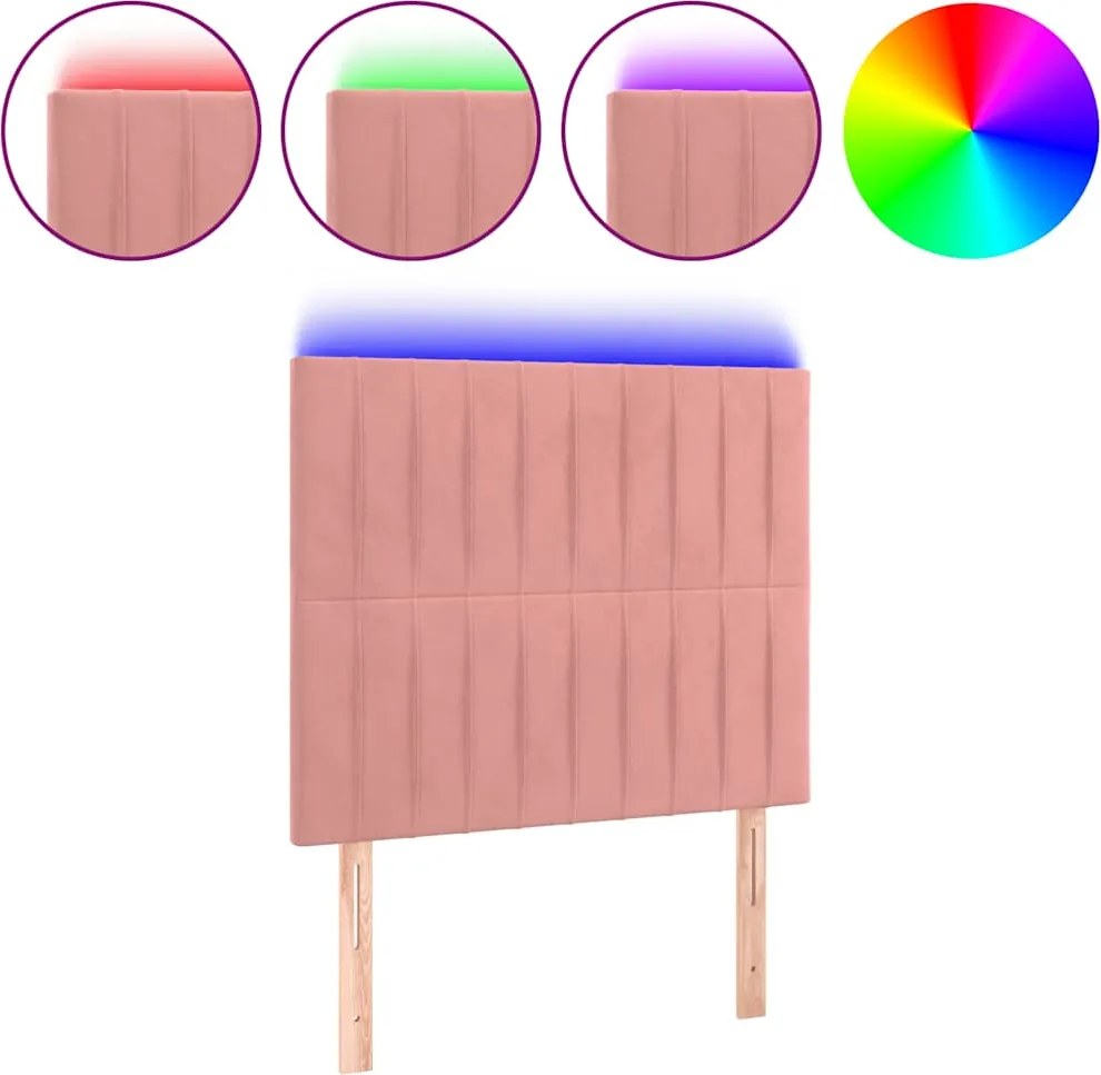 Čelo postele s LED růžové 100x5x118/128 cm samet 3122709