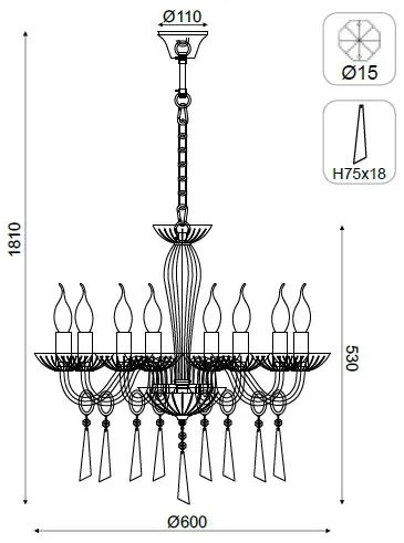 ACA DECOR Křišťálový lustr VIOLET max. 8x40W/E14/230V/IP20, zlatý