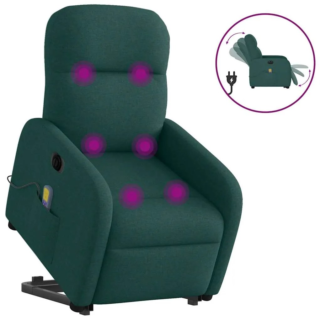 Elektrické zvedací masážní polohovací křeslo zelené textil 3303008