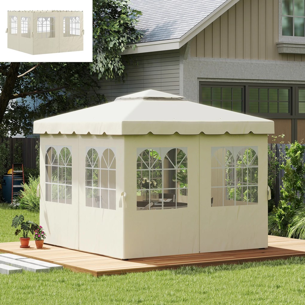 Boční stěny pavilonu, 4 boční stěnové panely pro zahradní pavilon, se zipem, 3 x 3 m pavilonu, krémově bílé barvy