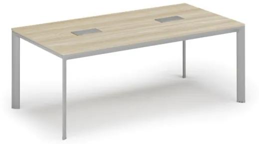 Stůl INVITATION 2000 x 1000 x 740, dub přírodní + 2x stolní zásuvka TYP I, stříbrná