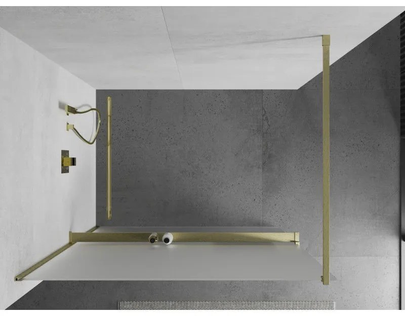 Mexen Kioto+, sprchová zástěna Walk-In s poličkou a věšákem 130 x 200 cm, 8mm sklo námraza, zlatý matný profil, 800-130-121-55-30