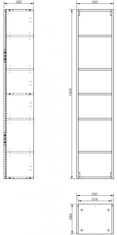 Mexen Box-A, vysoká koupelnová skříňka 35x44,2x160 cm, matný grafit, 91AX1-1600-300-1-66