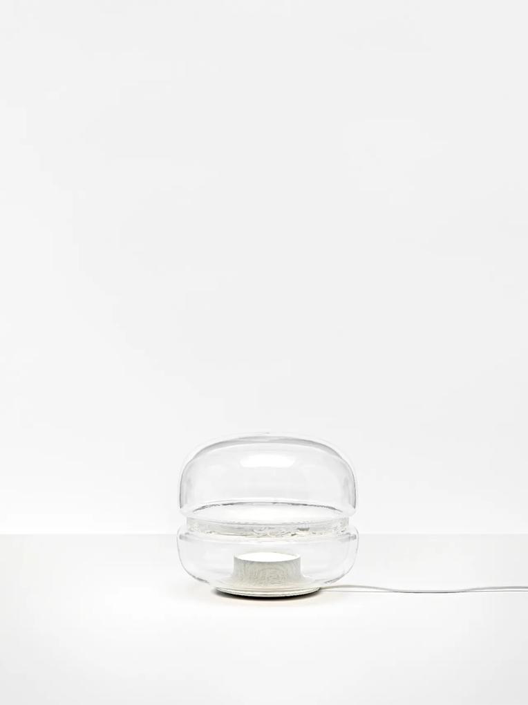 Designová stolní lampa Brokis Macaron S, PC1038 Barva skla: Amber - transparentní sklo, Základna: Dub evropský - bíle mořený (CSFB1575), Disk: Onyx medový (CSOP1533)