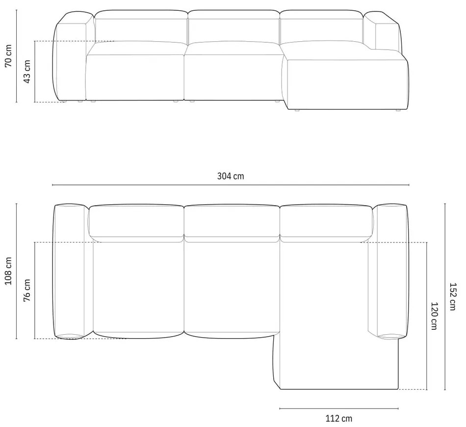 Šedomodrá manšestrová rohová pohovka (pravý roh/s lenoškou) Bergamo – Cosmopolitan Design