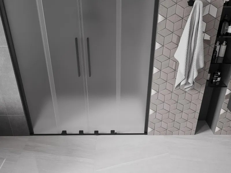 Mexen Velar Duo, posuvné sprchové dveře do otvoru 140 cm, 8mm sklo námraza, černá matná, 871-140-000-32-70