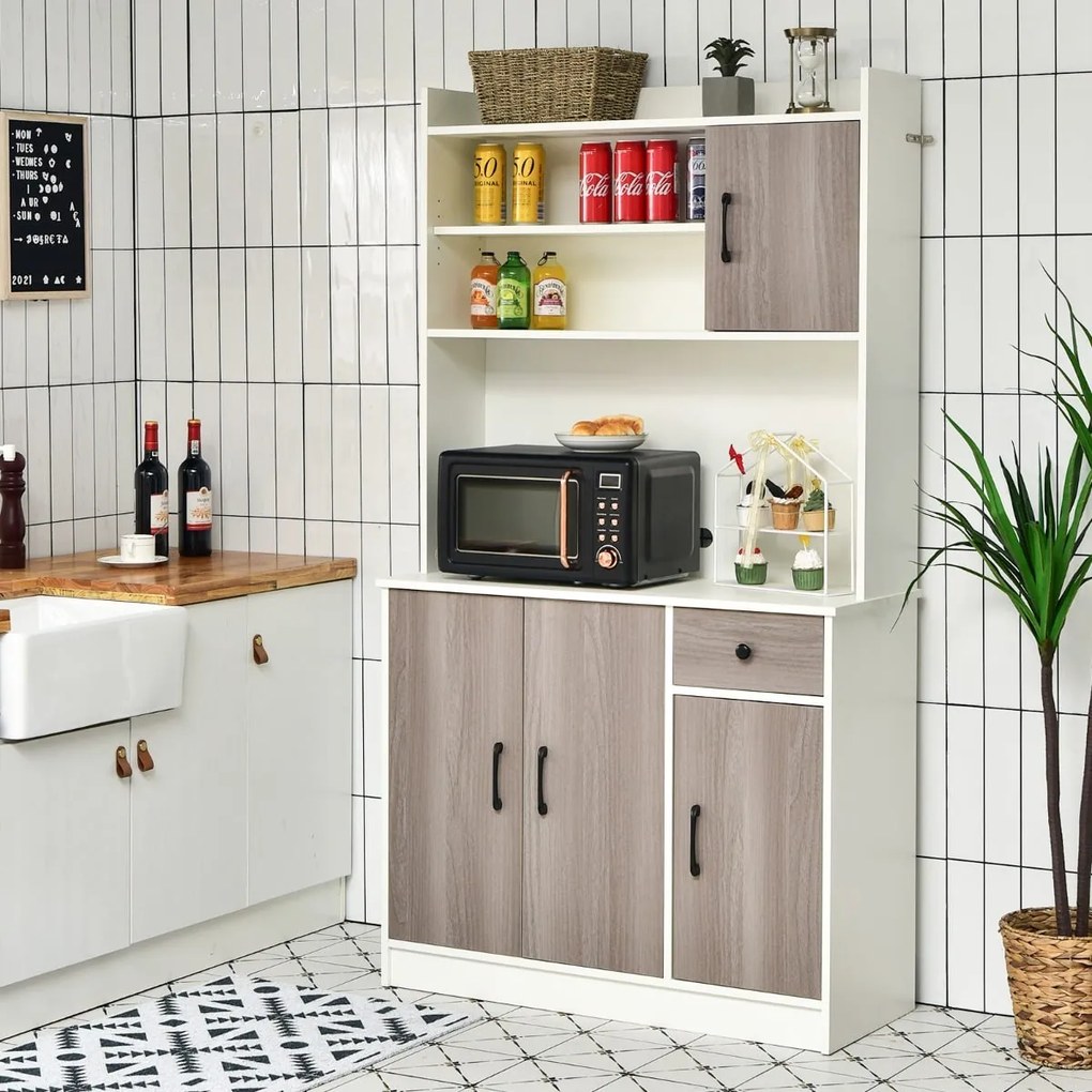 Costway Kuchyňská skříňka 180 cm s nabíjecí stanicí a pracovní deskou a – bílý