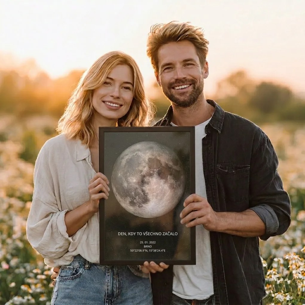 Jen tak z lásky Plakát Fáze měsíce vašeho životního okamžiku Rozměr plakátu: 50 x 70 cm, Barva pozadí: Černá, Barva měsíce: Modrá