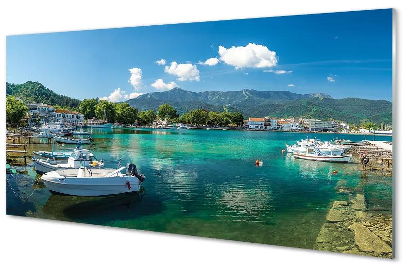 akrylový obraz Řecko Marina moře hory 120x60 cm