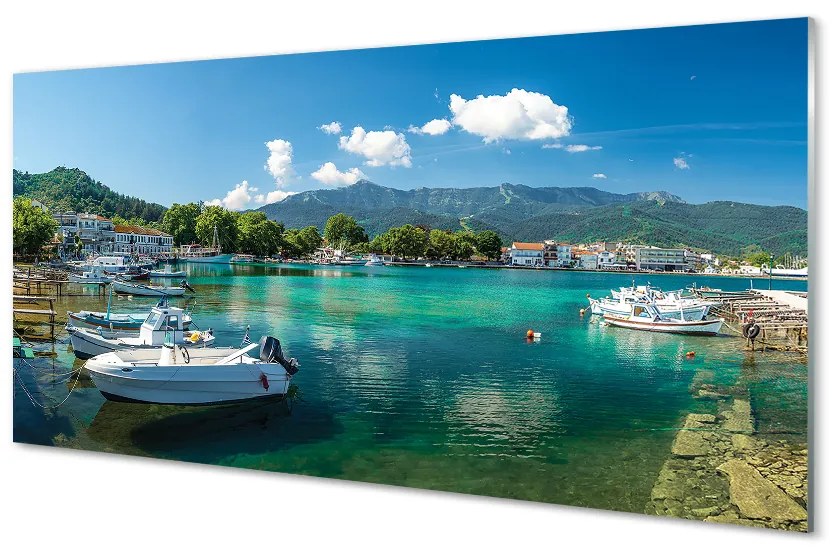 akrylový obraz Řecko Marina moře hory 140x70 cm