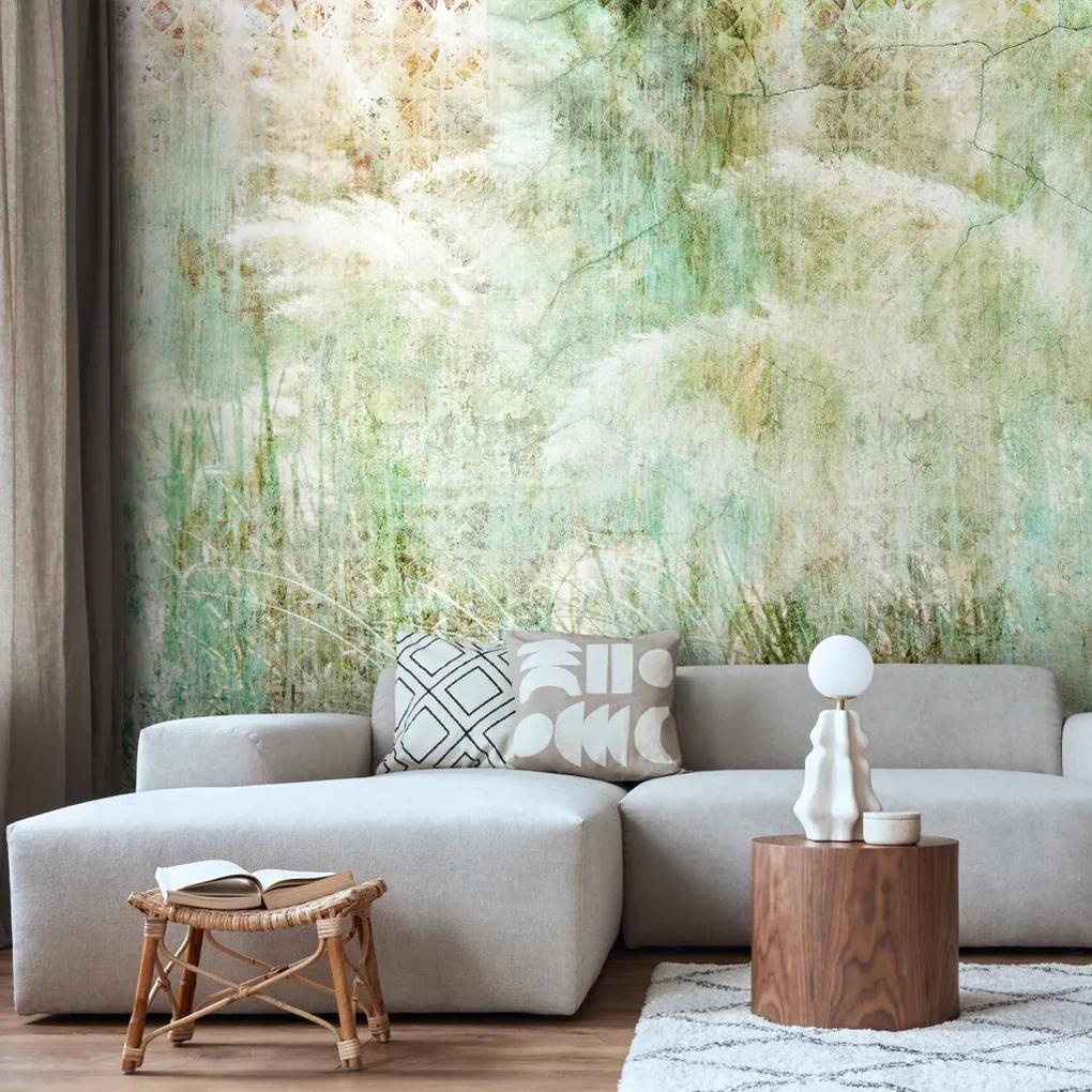 Fototapeta Šťavnaté barvy - zelená abstrakce s motivem trávy a jemným vzorem