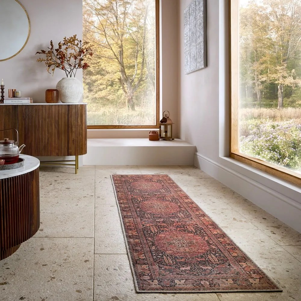 Vínový pratelný běhoun 60x230 cm Nico Global – Flair Rugs