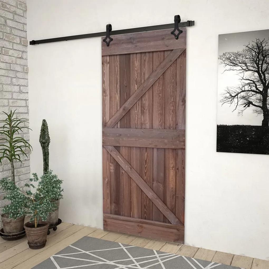vidaXL Posuvné dveře s kováním 90 x 210 cm masivní borovice [3057496] Barva: Hnědá