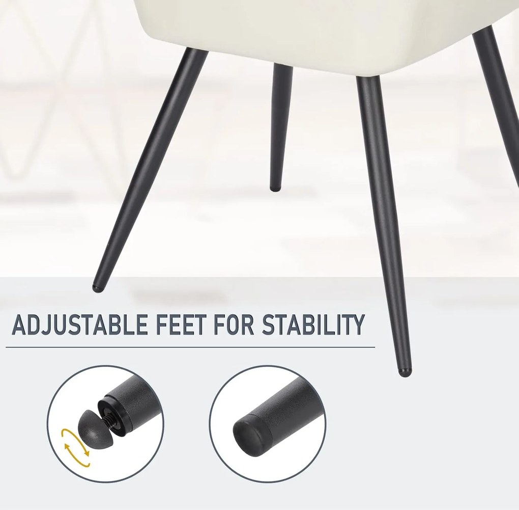 WOLTU Jídelní židle čalouněné sametem, ergonomické, krémově bílé – sada 2 ks