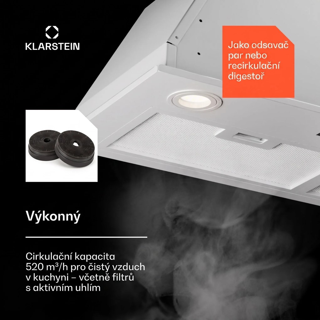 Klarstein Paolo 72, vestavná digestoř, 72 cm, 520 m³/h, LED Touch, A++