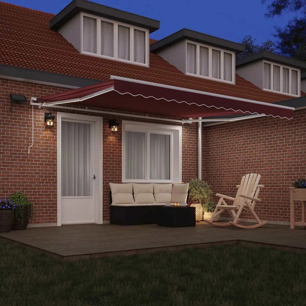 Ručně zatahovací markýza s LED burgundská 400 x 300 cm 3214974