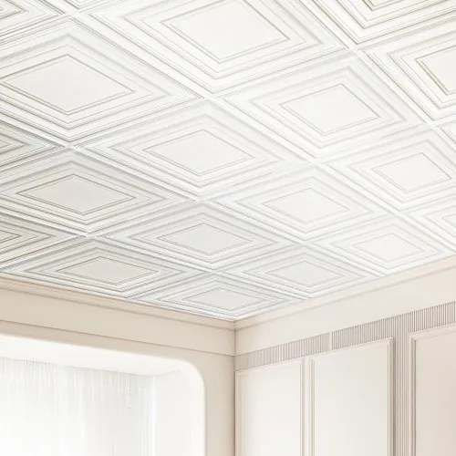 Stropní dlaždice 12-balení 24 × 24 V PVC Snadná instalace Bílý kolíkový vzor