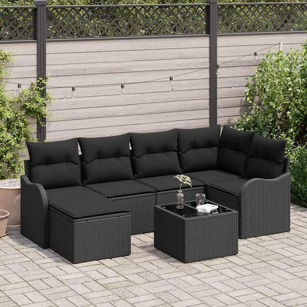 Sada zahradních pohovek s polštářem 7 pcs Černá Poly ratan 3345783
