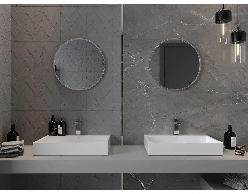 Mexen Loft, kulaté koupelnové zrcadlo 40 cm, barva rámu broušená ocel, 9850-040-040-000-10