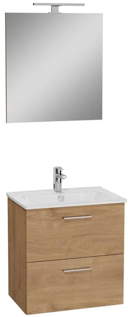 Koupelnová sestava s umyvadlem zrcadlem a osvětlením Vitra Mia 59x61x39,5 cm dub MIASET60D