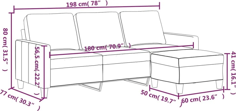 3místná pohovka s podnožkou cappuccino 180 cm umělá kůže 3201028