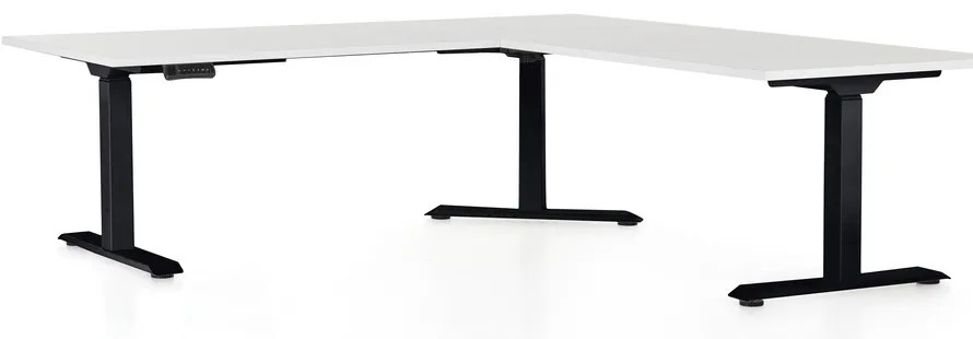 Výškově nastavitelný stůl OfficeTech Angle, 180 x 200 cm, černá podnož, bílá