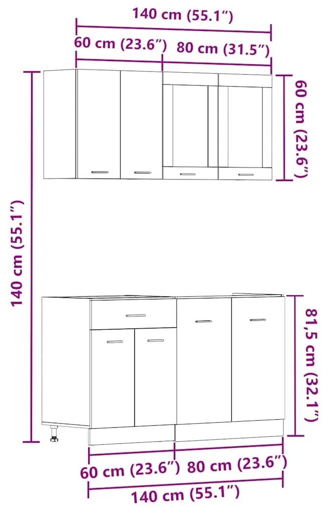 vidaXL 4dílná sada kuchyňských skříněk "Lyon" staré dřevo, umělé dřevo