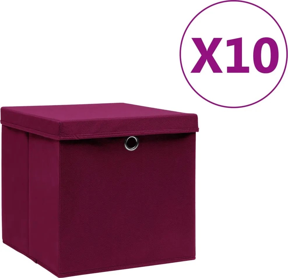 vidaXL Úložné boxy 10 ks netkaná textilie 28 x 28 x 28 cm [325218] Barva: krémová s víky