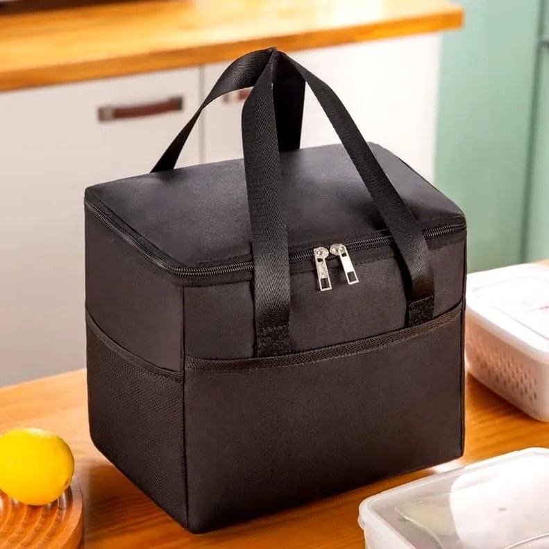 Termotaška na jídlo LUNCH BOX, černá, nepromokavý materiál, 23x20x17,5 cm