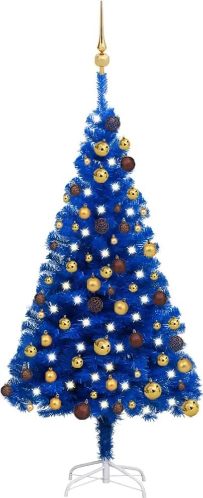 vidaXL Umělý vánoční stromek s LED a sadou koulí 120 cm PVC [3077497] Barva: modrá a šedá