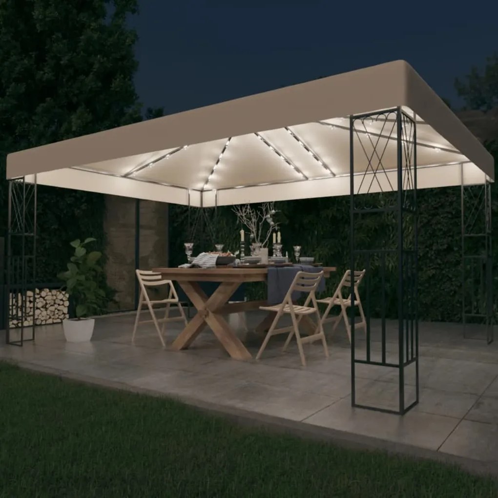 Altán se světelnými LED řetězy 3 x 4 m krémový textil 3070328
