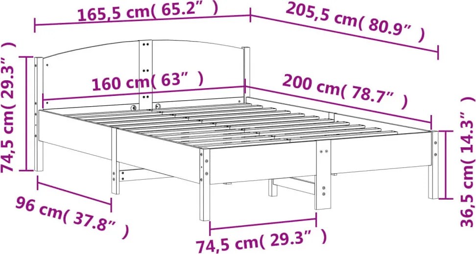 vidaXL Rám postele s čelem voskově 160x200 cm masivní borovice [3216195] Barva: Přírodní